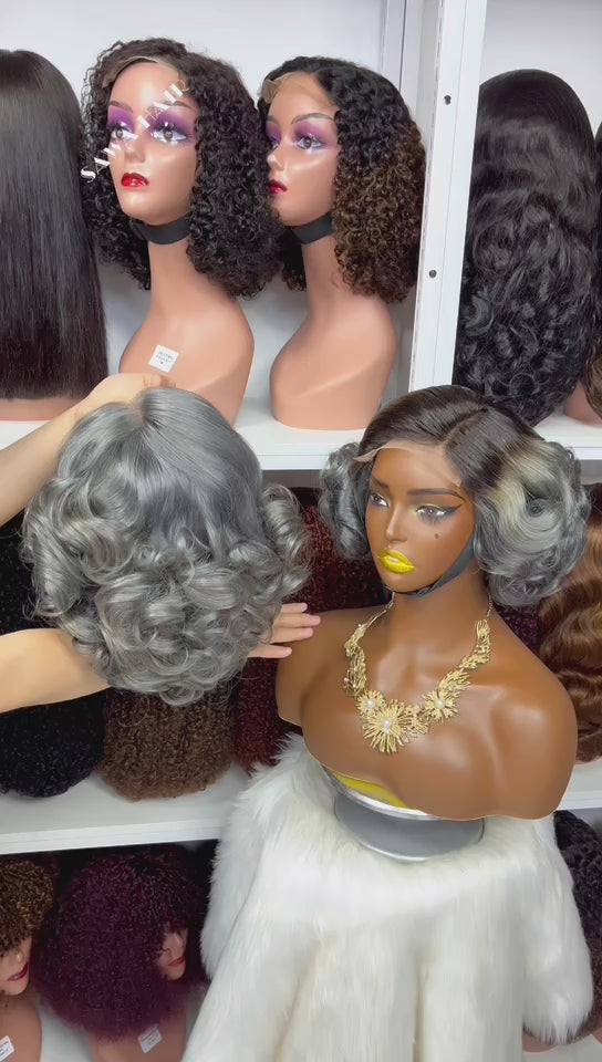 DD 5*5 Wig Bouncy Natural Human Hair Lace Wigs Color Grey 10inches ...